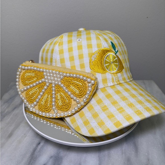 fine by me | Accessories | Lemon Cap And Coin Pouch Bundle Nwot | Poshmark
